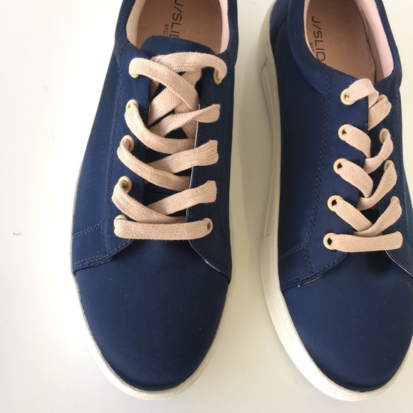 J/SLIDES | Shoes | Jslides Navy Blue Satin Platform Lace Up Sneakers ...